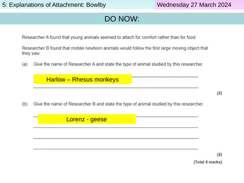 L5: Bowlby's Monotropic Theory - Attachment - Paper 1 - AQA Psychology ...