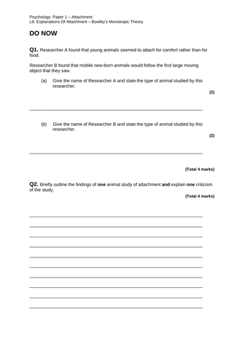 L5: Bowlby's Monotropic Theory - Attachment - Paper 1 - AQA Psychology ...