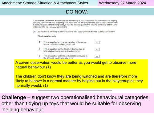 L7: Strange Situation - Attachment - Paper 1 - AQA Psychology ...
