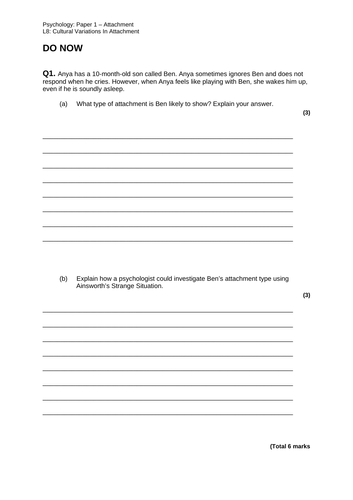 L8: Cultural Variations - Attachment - Paper 1 - AQA Psychology ...