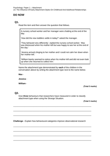 L9: Early Attachment & Adult Relationships - Attachment - Paper 1 - AQA ...