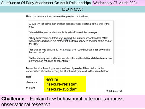 L9: Early Attachment & Adult Relationships - Attachment - Paper 1 - AQA ...