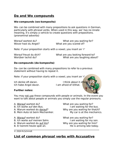 Da and Wo Compounds in German: Dative and Accusative Phrasal Verbs List ...