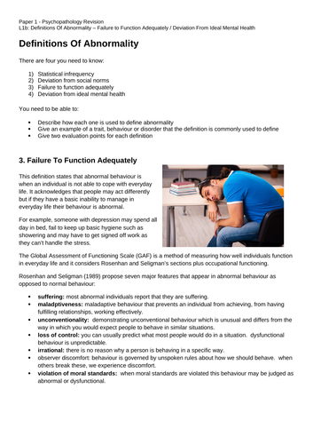 L1b. Definitions Of Abnormality - Psychopathology - AQA Psychology ...