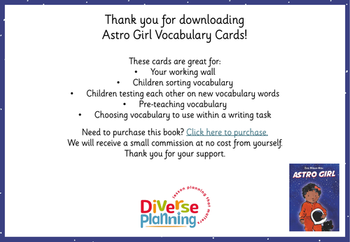 Astro Girl Vocabulary Cards | Teaching Resources