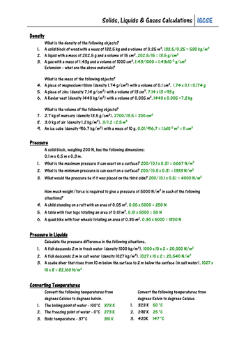 Solids, Liquids & Gases Calculations Worksheet | Teaching Resources Solids, Liquids & Gases Calculations Worksheet | Teaching Resources