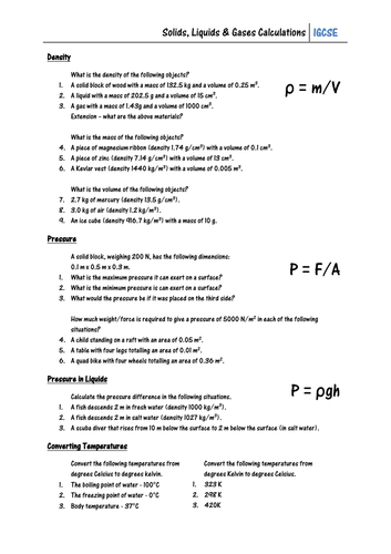Solids, Liquids & Gases Calculations Worksheet | Teaching Resources Solids, Liquids & Gases Calculations Worksheet | Teaching Resources
