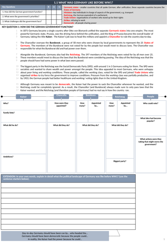 Germany Before WW1- AQA GCSE History Germany 1890-1945 | Teaching Resources