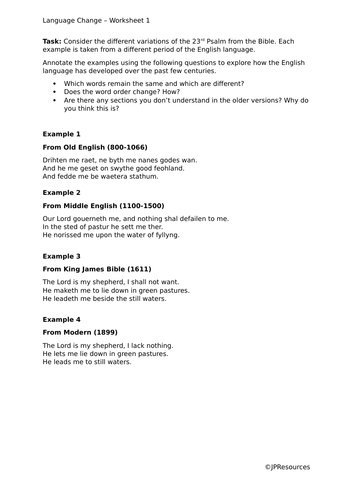 Language Change A Level Unit | Teaching Resources