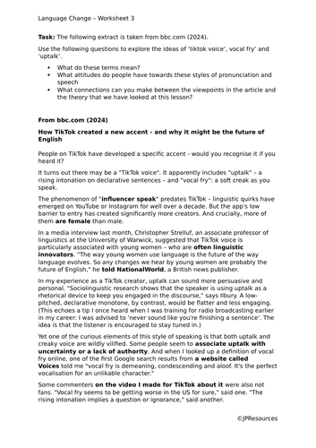 Language Change A Level Unit | Teaching Resources