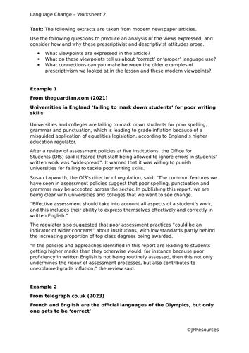 Language Change A Level Unit | Teaching Resources