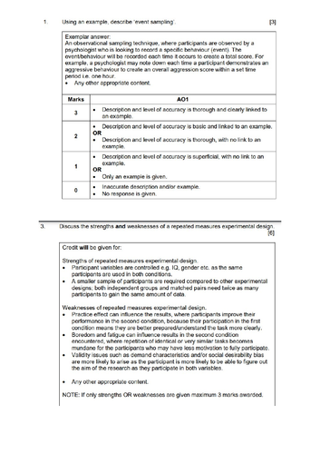 WJEC Psychology Unit 2 Research Methods Mock Paper and MS | Teaching ...