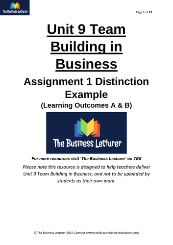 Unit 9: Team Building - Assignment 1 and 2 (Distinction Examples ...