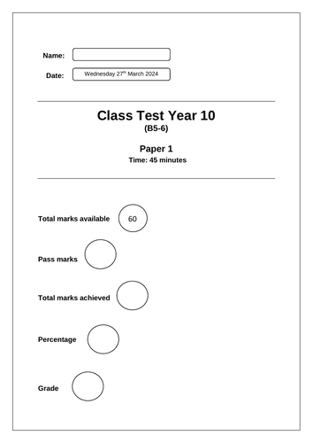 Year 10 Biology test (B5-B7) | Teaching Resources