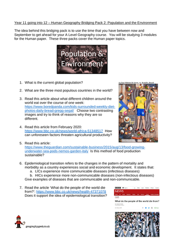 Geography A Level bridging pack - Population and the Environment ...