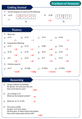 Fractions of an Amount Worksheet | Teaching Resources
