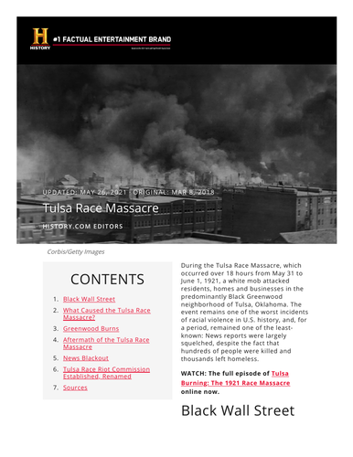 Tulsa Race Massacre Lesson Bundle | Teaching Resources