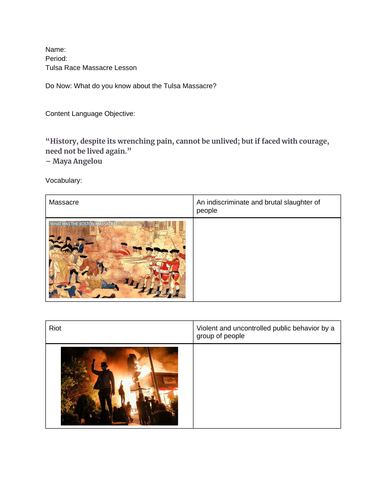 Tulsa Race Massacre Lesson Bundle | Teaching Resources