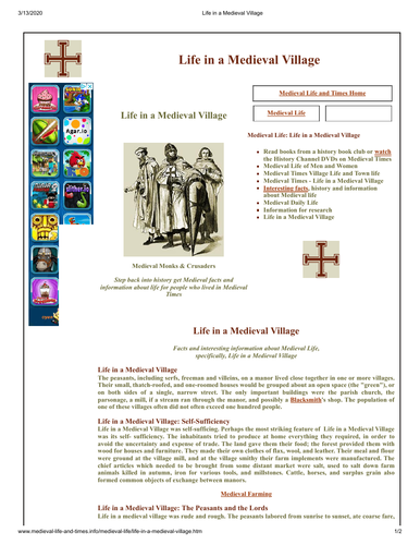 Life in a Medieval Village Lesson Bundle | Teaching Resources