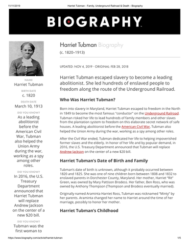 Harriet Tubman Lesson Bundle | Teaching Resources
