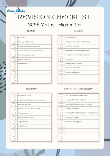 GCSE MATHS Revision Checklist (Foundation & Higher - Separated ... GCSE MATHS Revision Checklist (Foundation & Higher - Separated ...