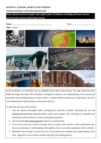 IB DP Geography Option E: Leisure, Sports and Tourism (Full Unit ...