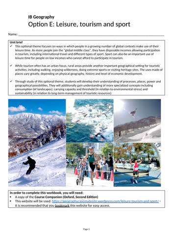 IB DP Geography Option E: Leisure, Sports and Tourism (Full Unit ...
