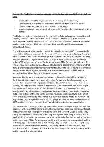 'Analyse The Big Issue's use of intertextuality' essay answer ...