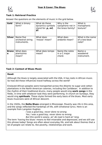 The Blues: KS3 Music Cover Work | Teaching Resources