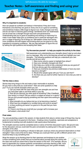 Free Teacher Notes - Self-awareness and finding your strengths - All ...