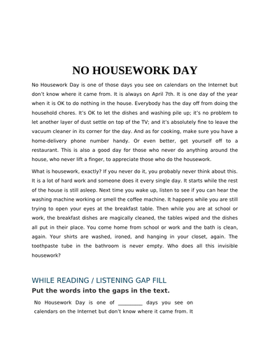 No Housework Day (Listening-Writing) Lesson | Teaching Resources
