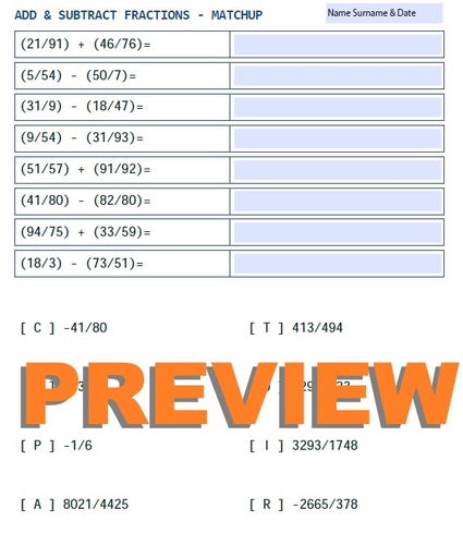 ADD AND SUBTRACT FRACTIONS - MATCHUP | Teaching Resources