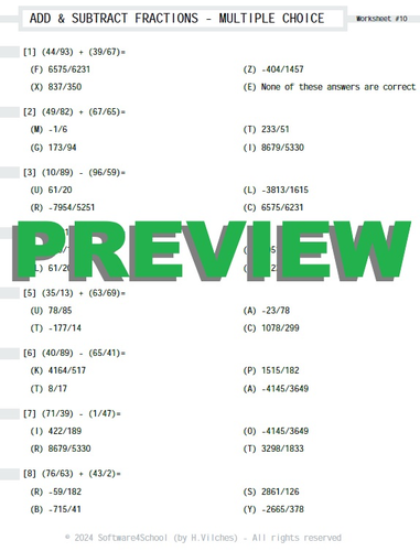 ADD AND SUBTRACT FRACTIONS - MULTI CHOICE | Teaching Resources