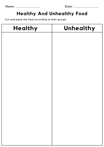 healthy and unhealthy food cut and paste worksheet | Teaching Resources