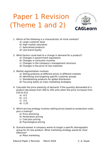 Paper 1 (Theme 1 and Theme 4) MCQs for revision | Teaching Resources