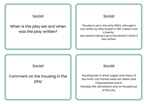 Blood Brothers Flashcards CCEA GCSE Drama | Teaching Resources