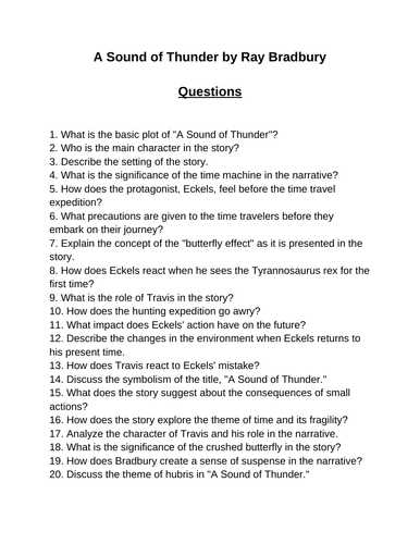 A Sound of Thunder. Reading Comprehension Questions, Multiple-choice ...