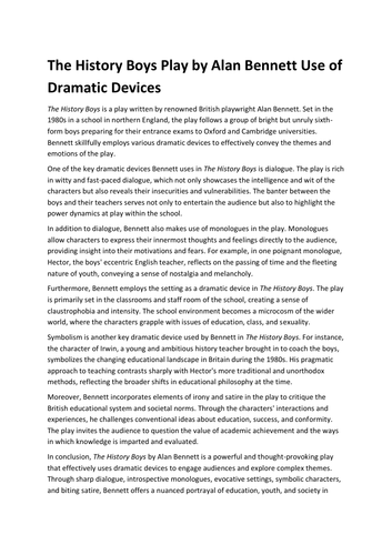 The History Boys Play by Alan Bennett Use of Dramatic Devices ...