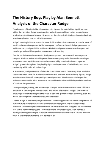 The History Boys Play by Alan Bennett Analysis of the Character Rudge ...