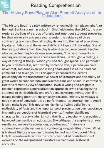 The History Boys by Alan Bennett Resource Bundle | Teaching Resources