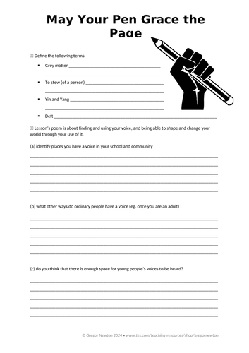 May Your Pen Grace the Page - Luka Lesson - Worksheets | Teaching Resources