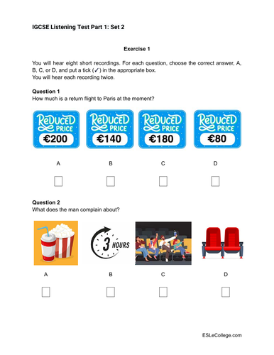 Igcse Esl Listening Exercise 1 Set 2 Teaching Resources