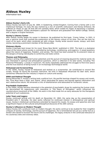 Aldous Huxley (Infotext and Exercises) | Teaching Resources