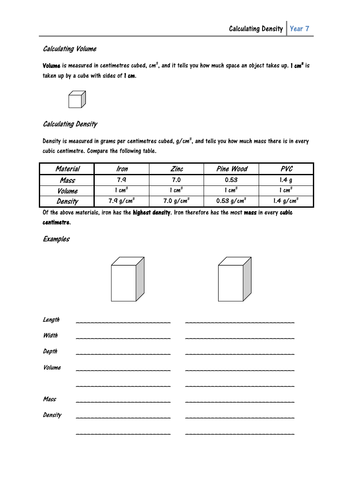 Calculating Density - Introductory Worksheet | Teaching Resources