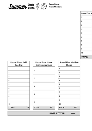 Summer Quiz 2024 End of Term Fun | Teaching Resources