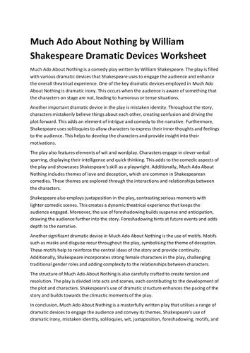 Much Ado About Nothing by William Shakespeare Dramatic Devices ...