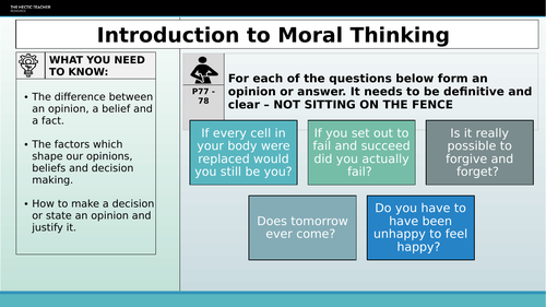 KS3 PSHCE - Moral Thinking *2024* | Teaching Resources