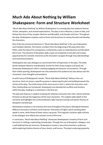 Much Ado About Nothing by William Shakespeare: Form and Structure ...