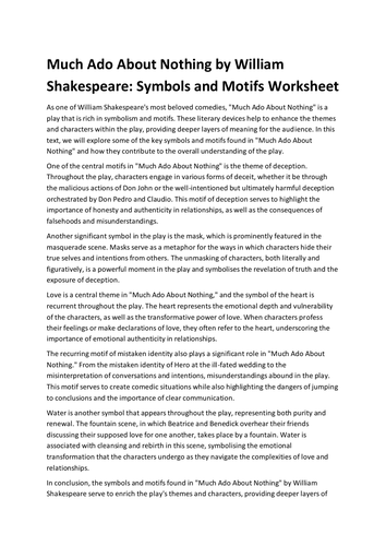 Much Ado About Nothing by William Shakespeare: Symbols and Motifs ...