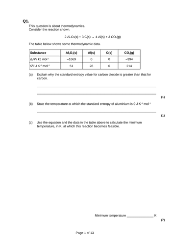 AQA A-Level Chemistry -> Thermodynamics lesson series | Teaching Resources